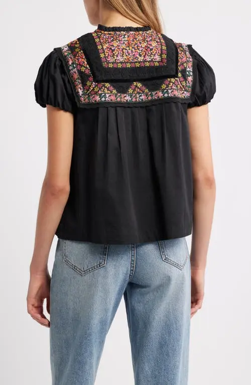 Love The Label Embroidered Puff Sleeve Top