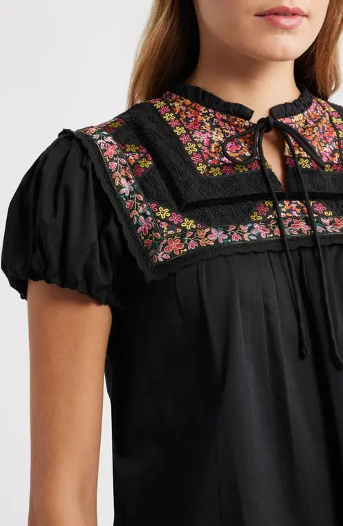 Love The Label Embroidered Puff Sleeve Top