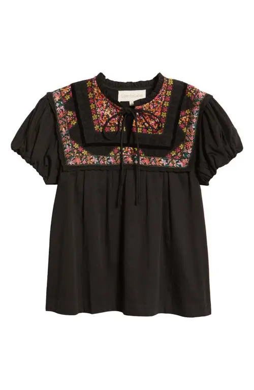 Love The Label Embroidered Puff Sleeve Top