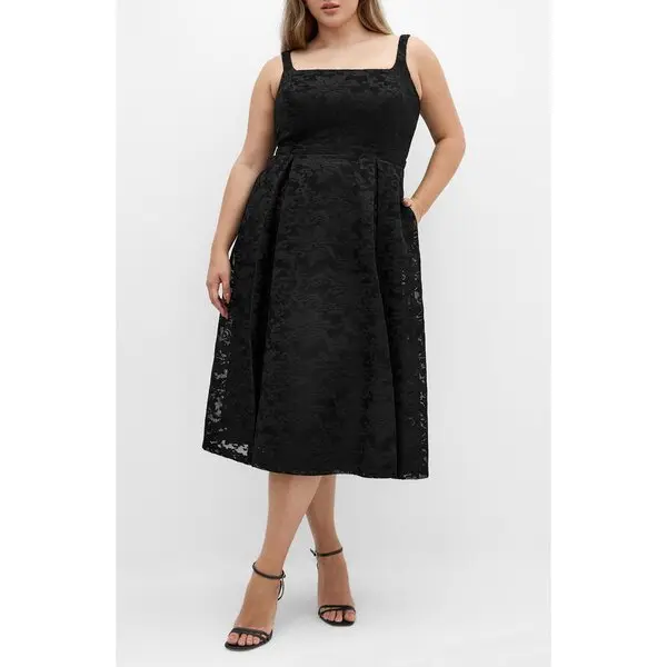 City Chic Jacklynn Floral Jacquard Dress - Black