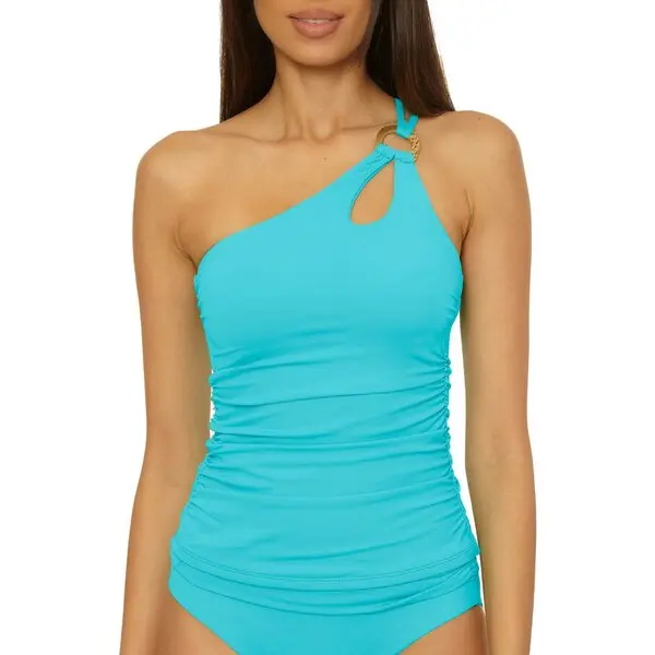 SOLUNA One-shoulder Cutout Tankini Top - Pool