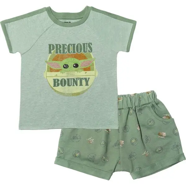 STAR WARS The Mandalorian Baby Yoda T-shirt & French Terry Shorts Set - Green/grey