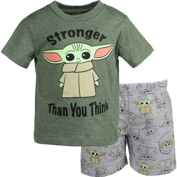 STAR WARS The Mandalorian Baby Yoda T-shirt And Shorts Set - Green/grey