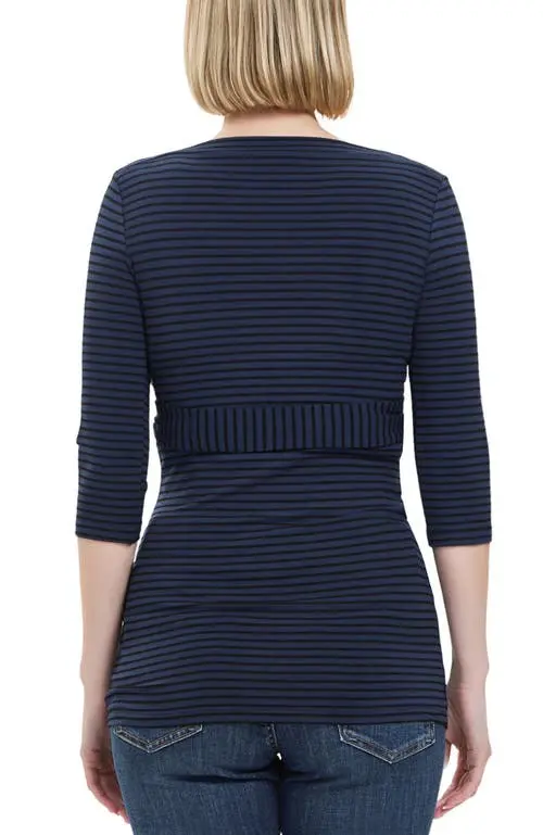KIMI + KAI Maternity Striped Boat Neck Top - Navy