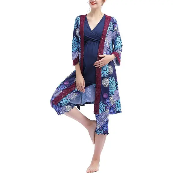 KIMI + KAI Natalie Maternity Nursing 3-piece Pajama Set - Blue