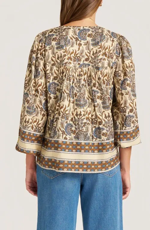 Matty M. Acacia Floral Cotton Split Neck Top