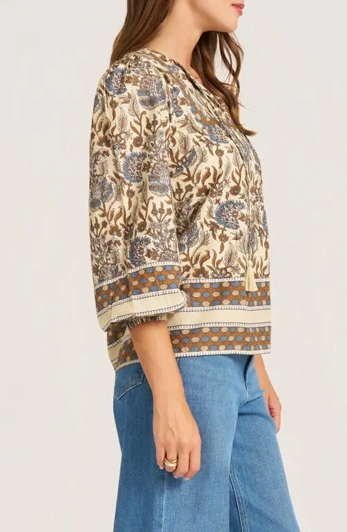 Matty M. Acacia Floral Cotton Split Neck Top
