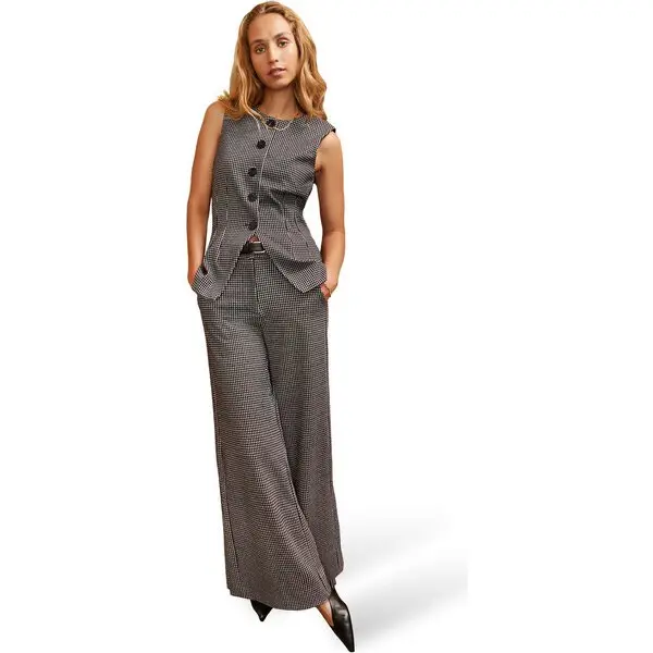 RO&ZO Tailored Wide Leg Houndstooth Trousers