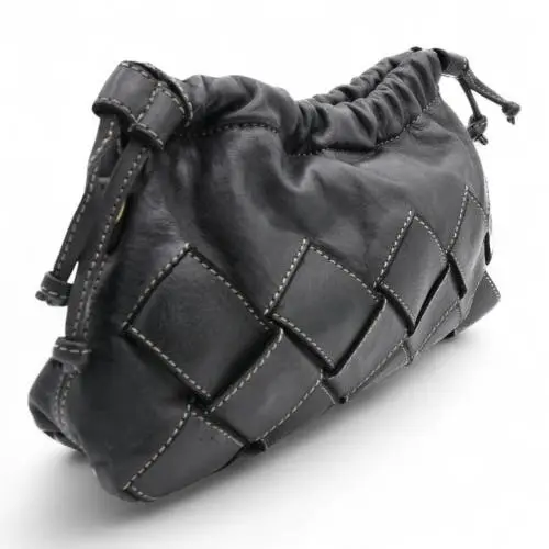BOLSA NOVA HANDBAGS Bolsa Nova Greta Woven Leather Clutch With Shoulder Strap - Black