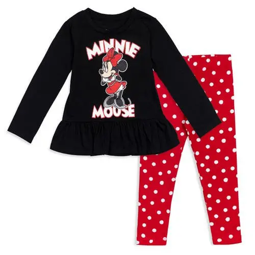 Disney T-shirt & Leggings Set - Black/red Polka Dots Peplum
