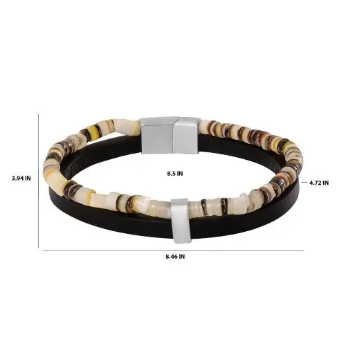 Lucky Brand Layered Bracelet With Wood Beads And Leather Strap