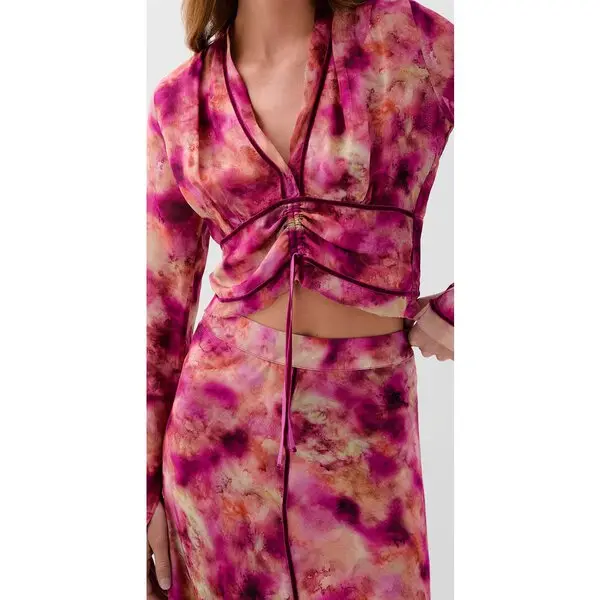 SCALPERS Tie Dye Velvet Trim Blouse - Multi-pink