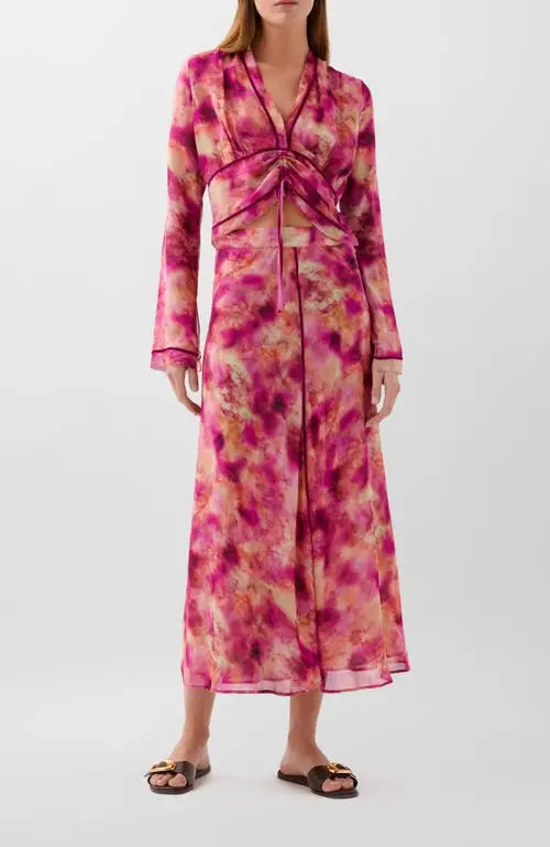 SCALPERS Tie Dye Velvet Trim Blouse
