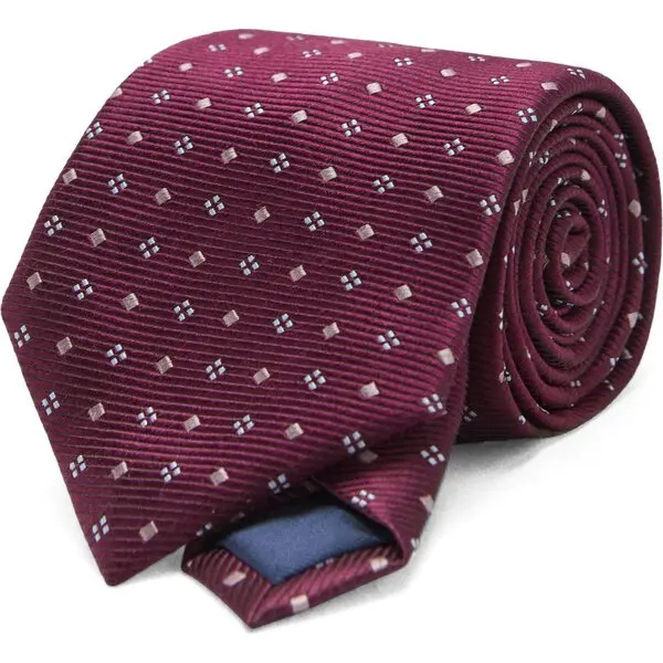 Mango Geometric Medallion Silk Blend Tie - Burgundy