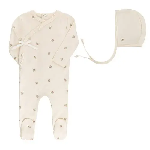 ELY'S & CO. Embroidered Footie And Bonnet Set - Ivory Tulip