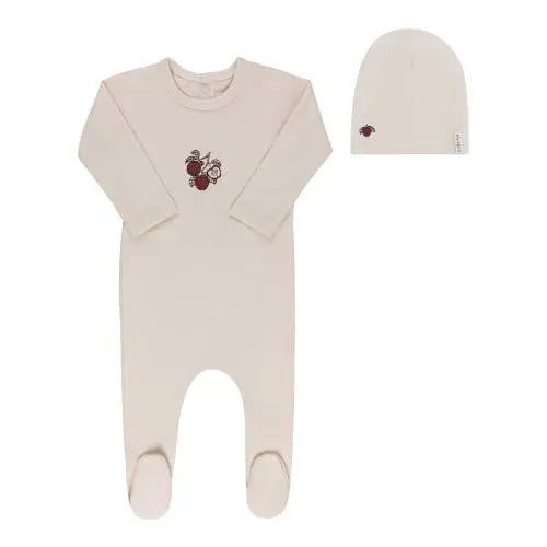 ELY'S & CO. Fruit Collection Footie And Beanie Set - Ivory Apple