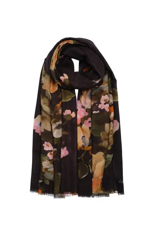 Echo Painted Floral Wrap - Black