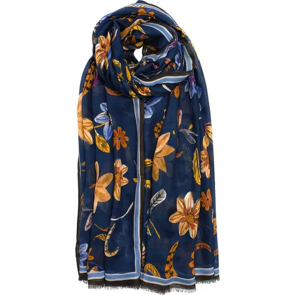 Echo Autumn Floral Wrap - Navy