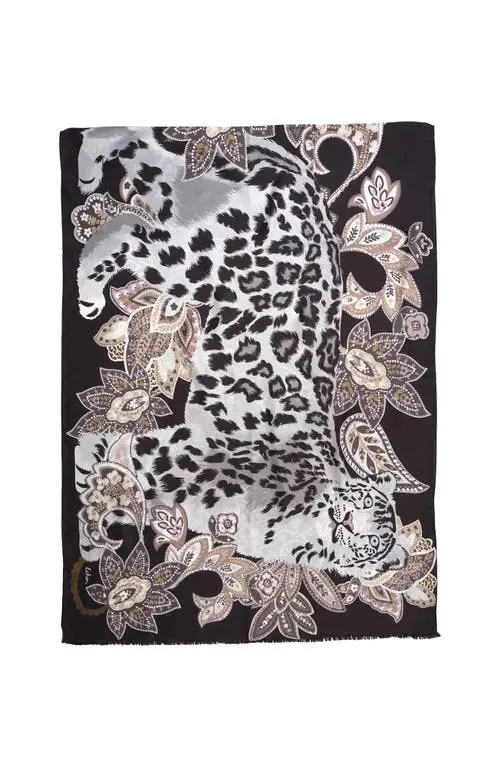 Echo Snow Leopard Silk Wrap - Black