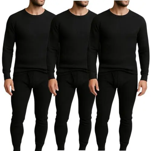 BENBEN 3 Pack Waffle Knit Thermal Loungewear Set - Black/black/black