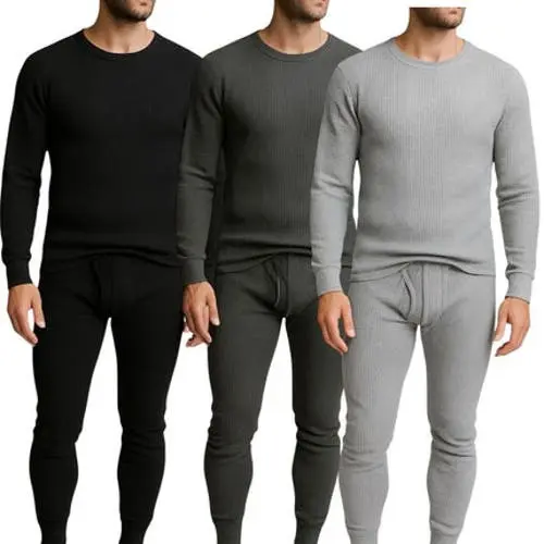 BENBEN 3 Pack Waffle Knit Thermal Loungewear Set - Black/charcoal/hgrey