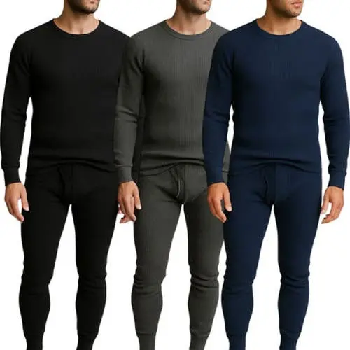 BENBEN 3 Pack Waffle Knit Thermal Loungewear Set - Black/charcoal/navy