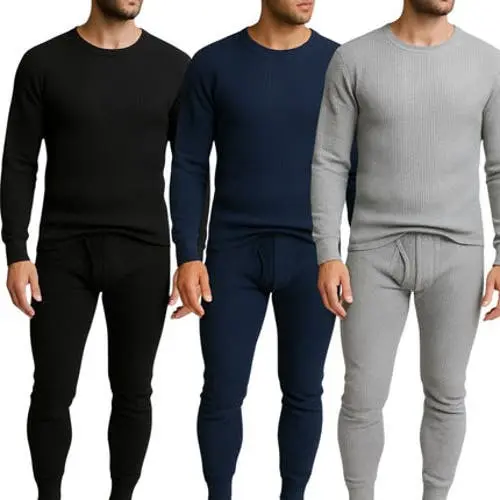 BENBEN 3 Pack Waffle Knit Thermal Loungewear Set - Black/navy/grey