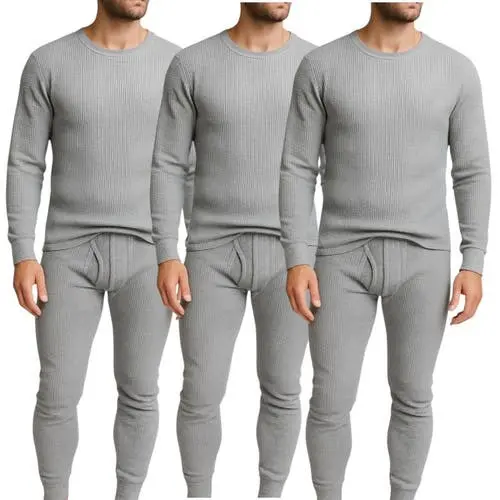 BENBEN 3 Pack Waffle Knit Thermal Loungewear Set - Grey/grey/grey