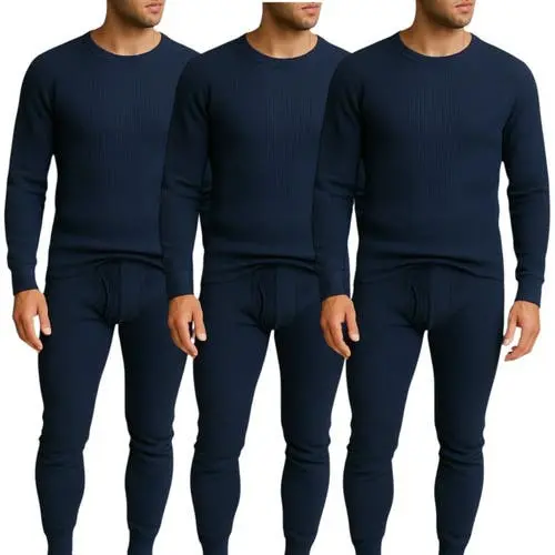 BENBEN 3 Pack Waffle Knit Thermal Loungewear Set - Navy/navy/navy