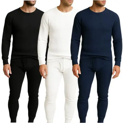 BENBEN 3 Pack Waffle Knit Thermal Loungewear Set - White/black/navy
