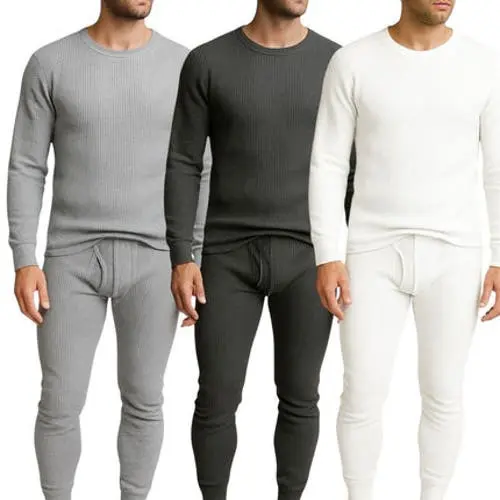 BENBEN 3 Pack Waffle Knit Thermal Loungewear Set - White/charcoal/grey