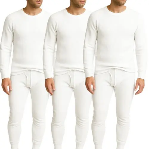 BENBEN 3 Pack Waffle Knit Thermal Loungewear Set - White/white/white