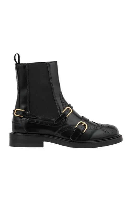 Sandro Shiny Leather Buckled Chelsea Boots - Black