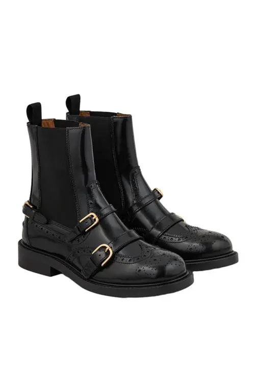 Sandro Shiny Leather Buckled Chelsea Boots - Black