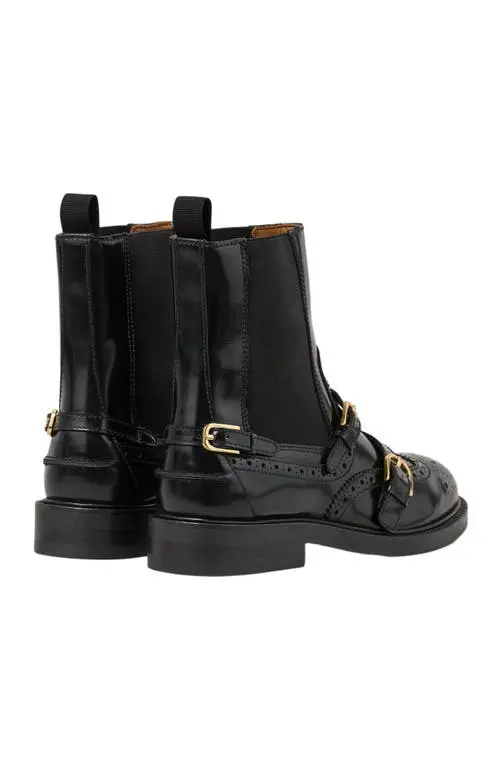 Sandro Shiny Leather Buckled Chelsea Boots - Black