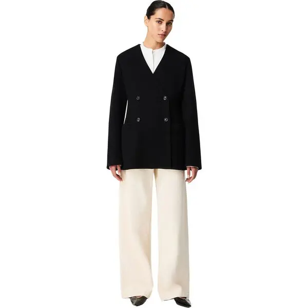 Another Tomorrow Short Scarf Coat - Black