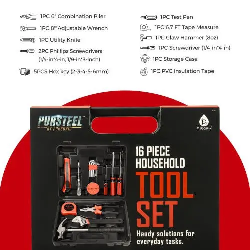 PURSONIC Electric Scrubber & Handy Solutions 9-piece Tool Kit Home Cleaning & Repair Bundle