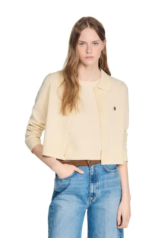 Sandro Shirt-collar Fine Knit Cardigan