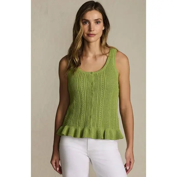 LANDS' END Cotton Boucle Ruffle Hem Sleeveless Sweater - Winter Pear