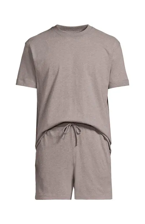 LANDS' END Short Sleeve Knit Jersey Short Sleep Set - Light Bark Heather