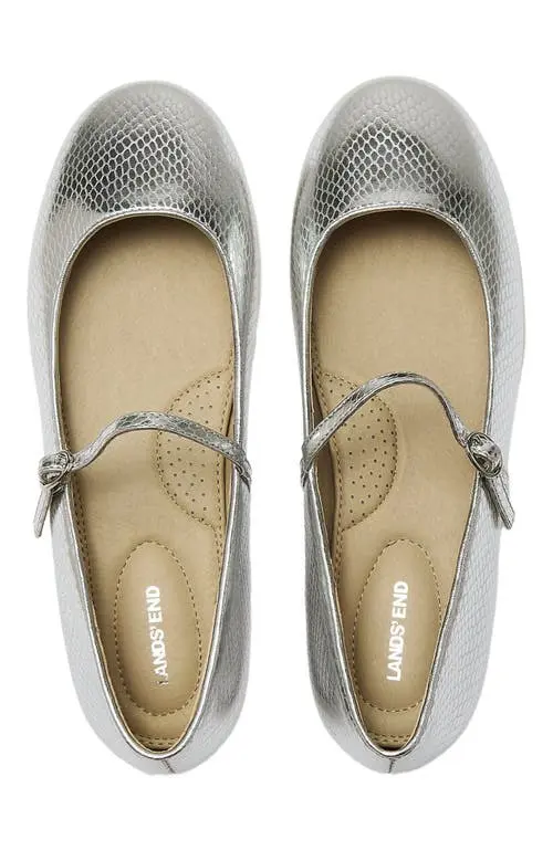 LANDS' END Classic Metallic Mary Jane Flats - Silver