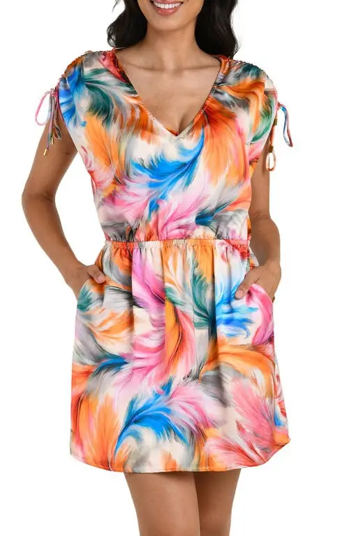 La Blanca Feathered Impression Cover-up Sundress - Pink Multi