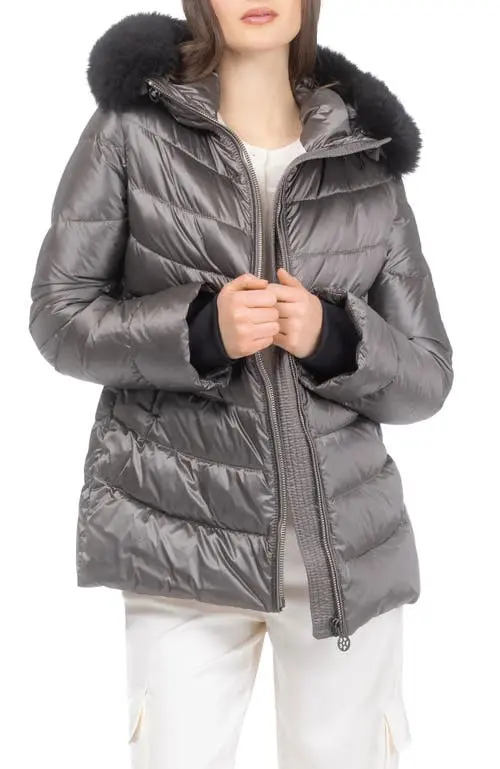 Gorski Quilted Down Jacket With Detachable Shearling Hood - Greige/black