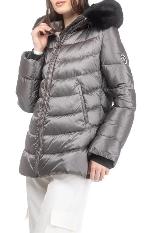 Gorski Quilted Down Jacket With Detachable Shearling Hood - Greige/black