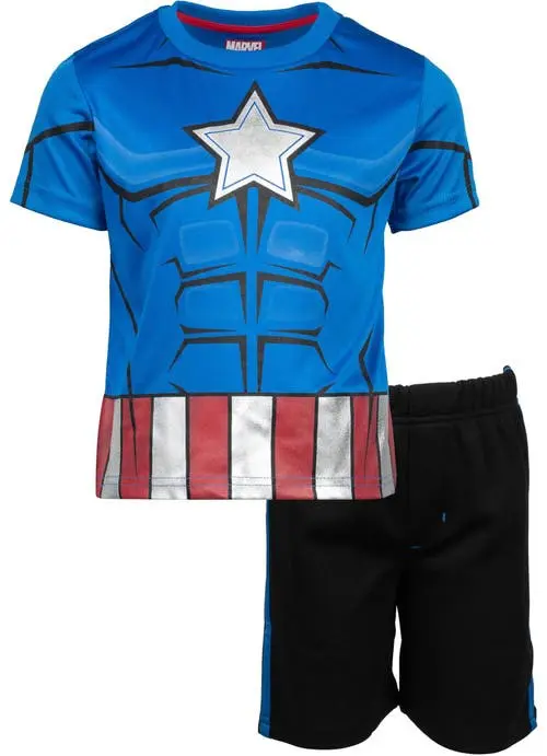 MARVEL Printed T-shirt & Mesh Shorts Set - Captain America Blue Blue