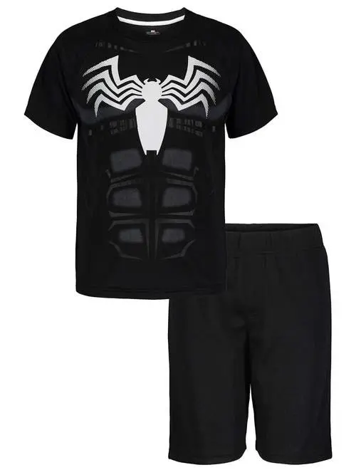 MARVEL Printed T-shirt & Mesh Shorts Set - Venom Black Black