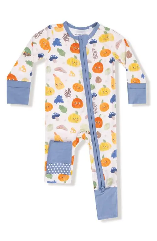ANGEL DEAR Autumn Pumpkins Zip Convertible Footie - White/beige/country Blue Multi