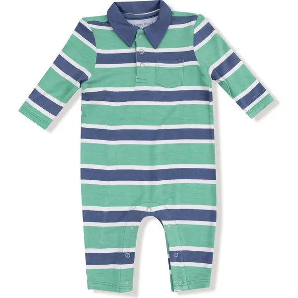 ANGEL DEAR Rugby Stripe Long Sleeve Romper - Green/navy