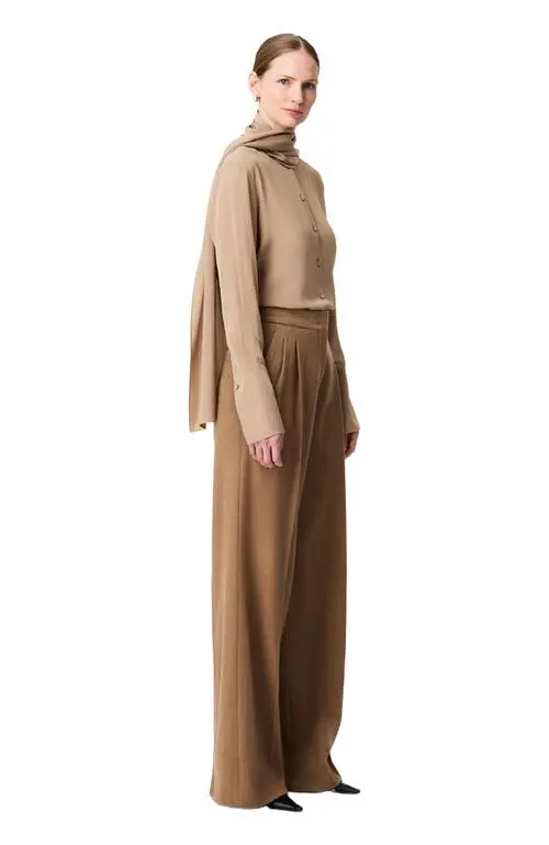 Another Tomorrow Pleated Wide-leg Trousers - Camel