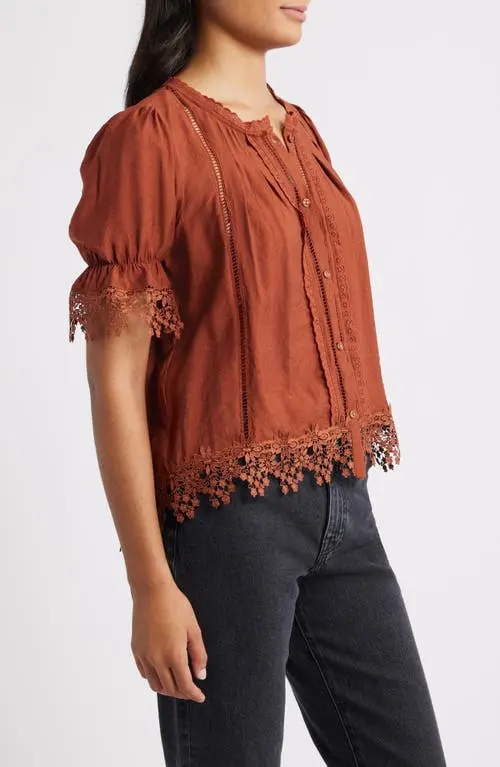Bobeau Lace Accent Button-up Shirt